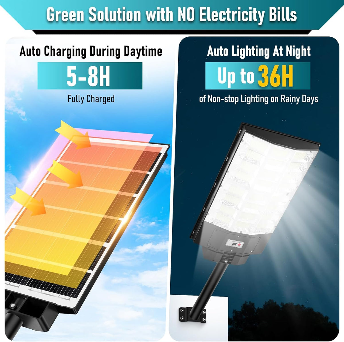 Nordic Hygge Solar Street Lights Outdoor 12000W Replacement, 1-Pack
