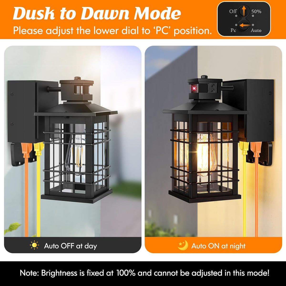 Nordic Hygge Motion Sensor Porch Light with GFCI Outlets, Black, 1 Pac