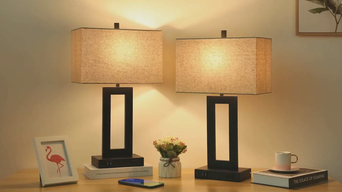 Nordic Hygge Set of 2 Touch Control Dimmable Table Lamp with 2 USB Por